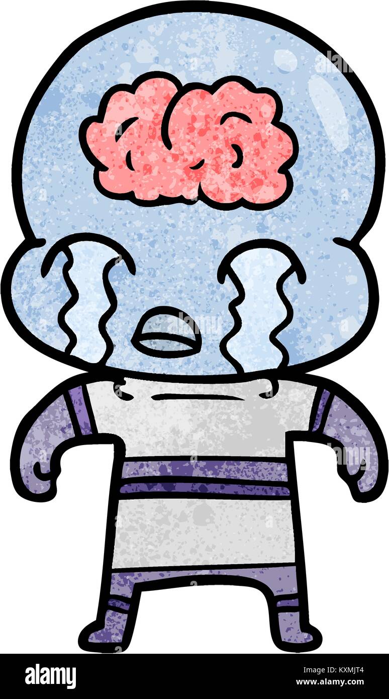 cartoon big brain alien crying Stock Vector Image & Art - Alamy