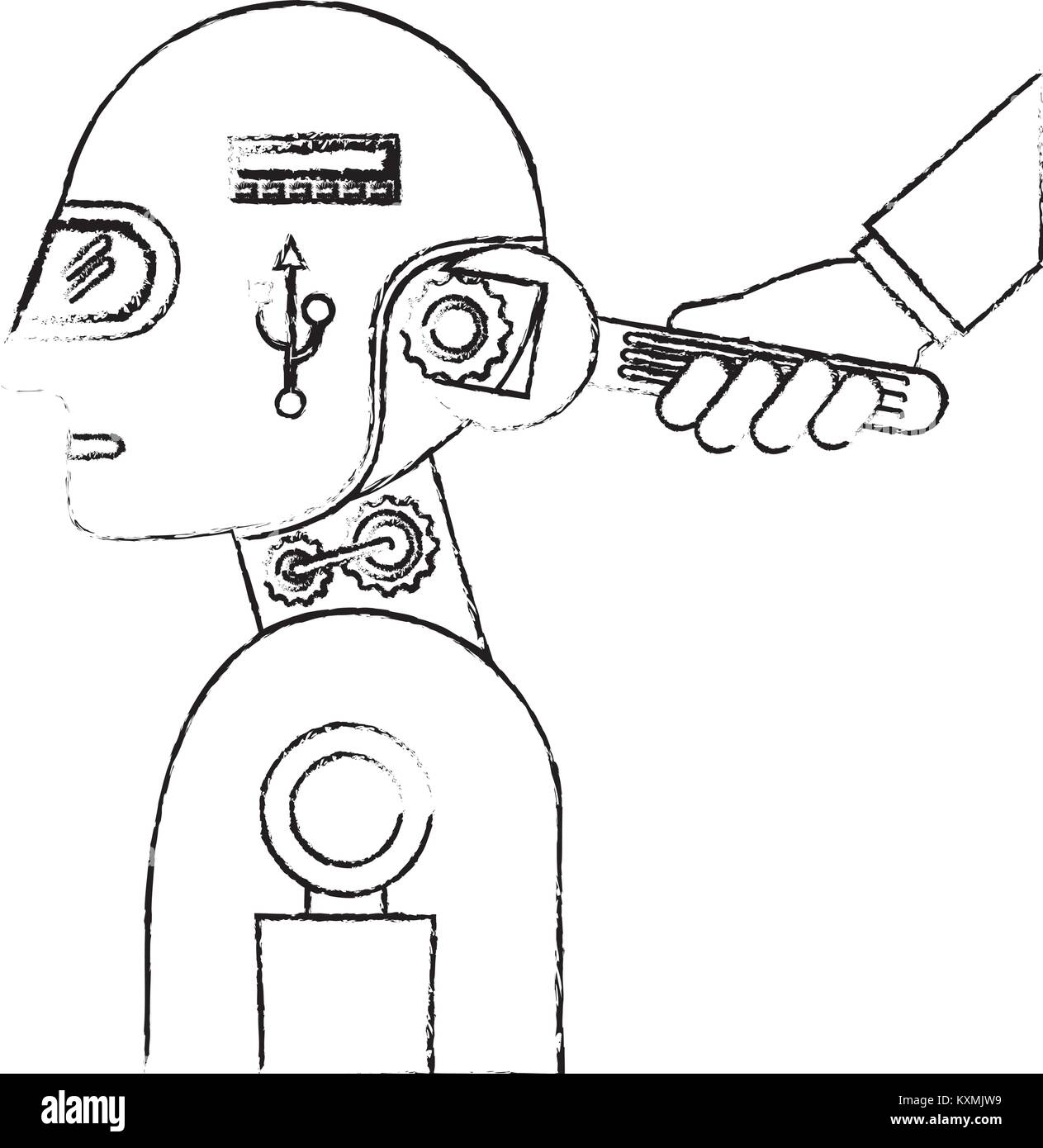 humanoid robot profile with wrench and hand Stock Vector Image & Art ...