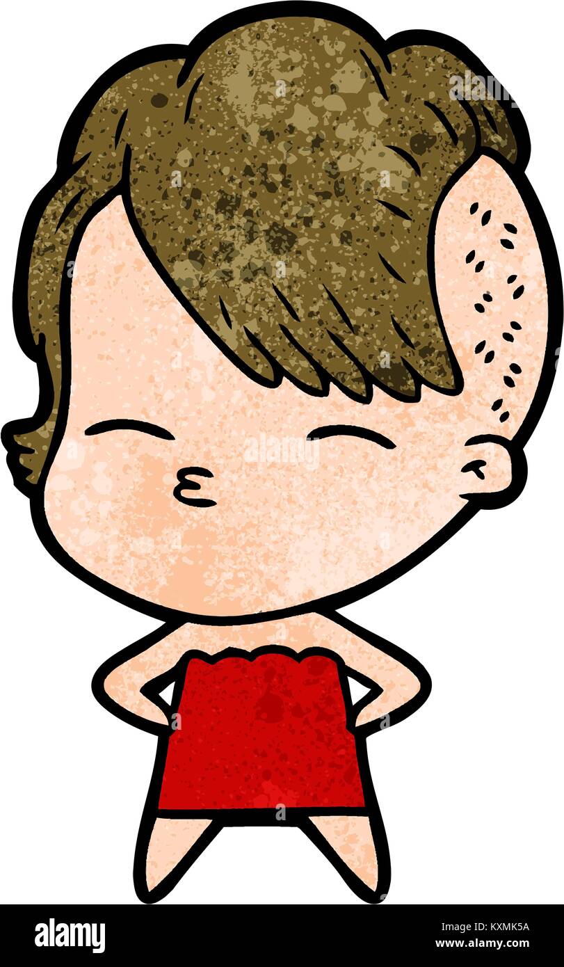 cartoon squinting girl in dress Stock Vector Image & Art - Alamy