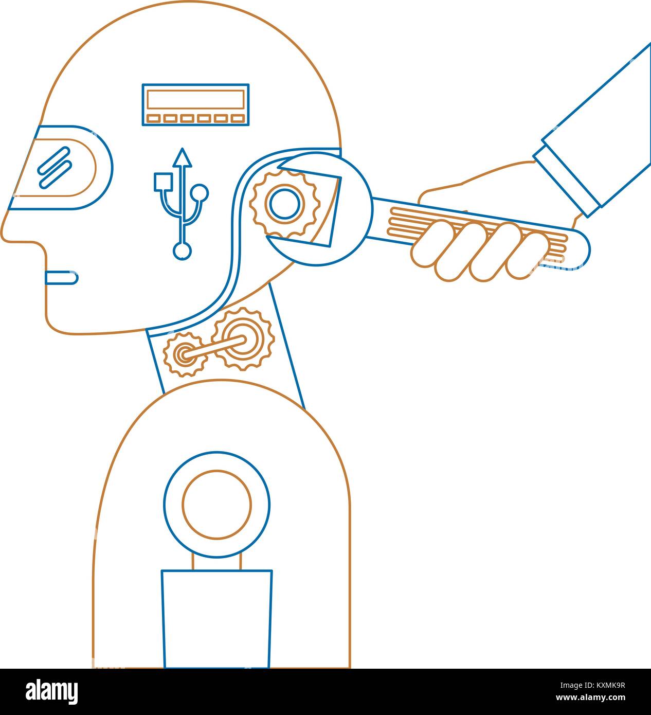 humanoid robot profile with wrench and hand Stock Vector Image & Art ...