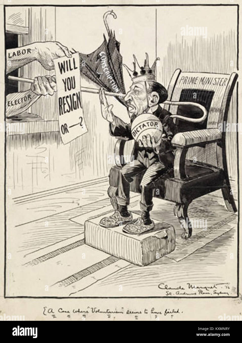 Billy Hughes, the Australian Prime Minister, is depicted in the ...