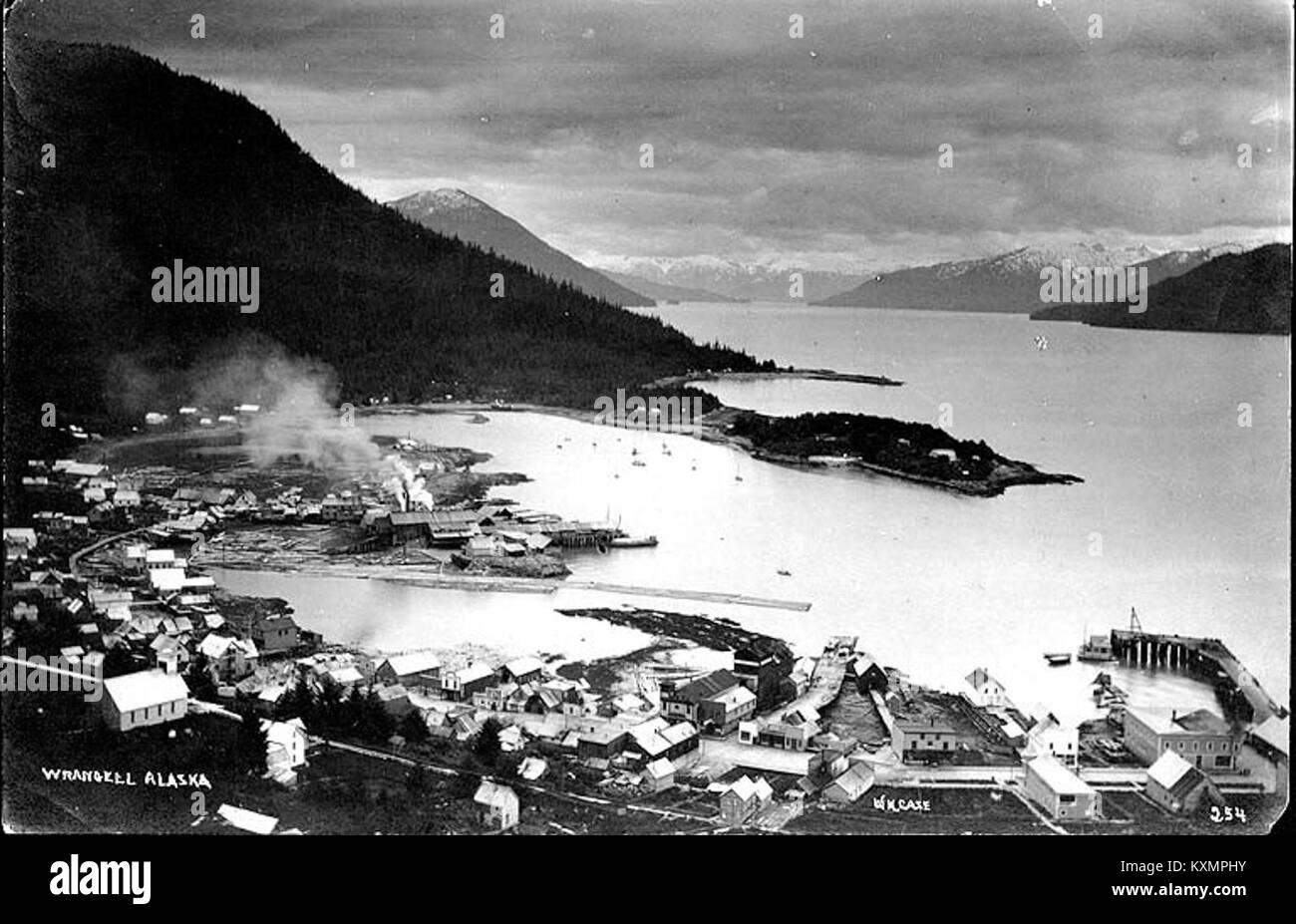 This aerial photograph provides a bird's-eye view of Wrangell, Alaska ...