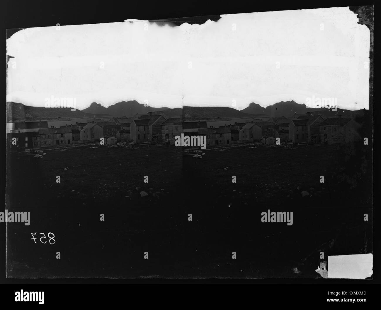 This stereoscopic image, titled 'Bod, sett mot Landego,' shows a view ...