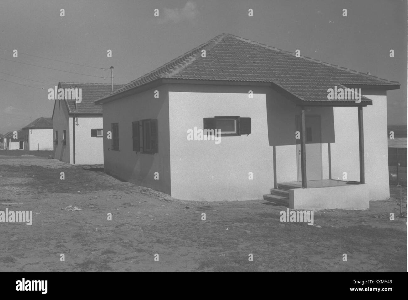 A photograph of a line of houses at Kfar Shmaryahu, a town in Israel ...