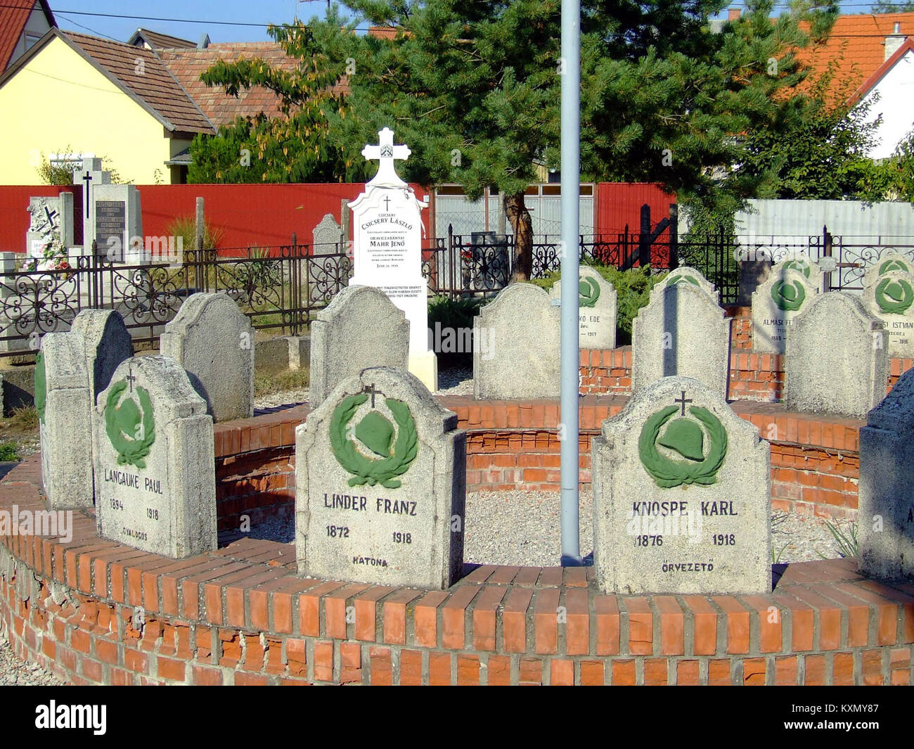 A photograph of military graves at the Kálvária Cemetery in Baja ...