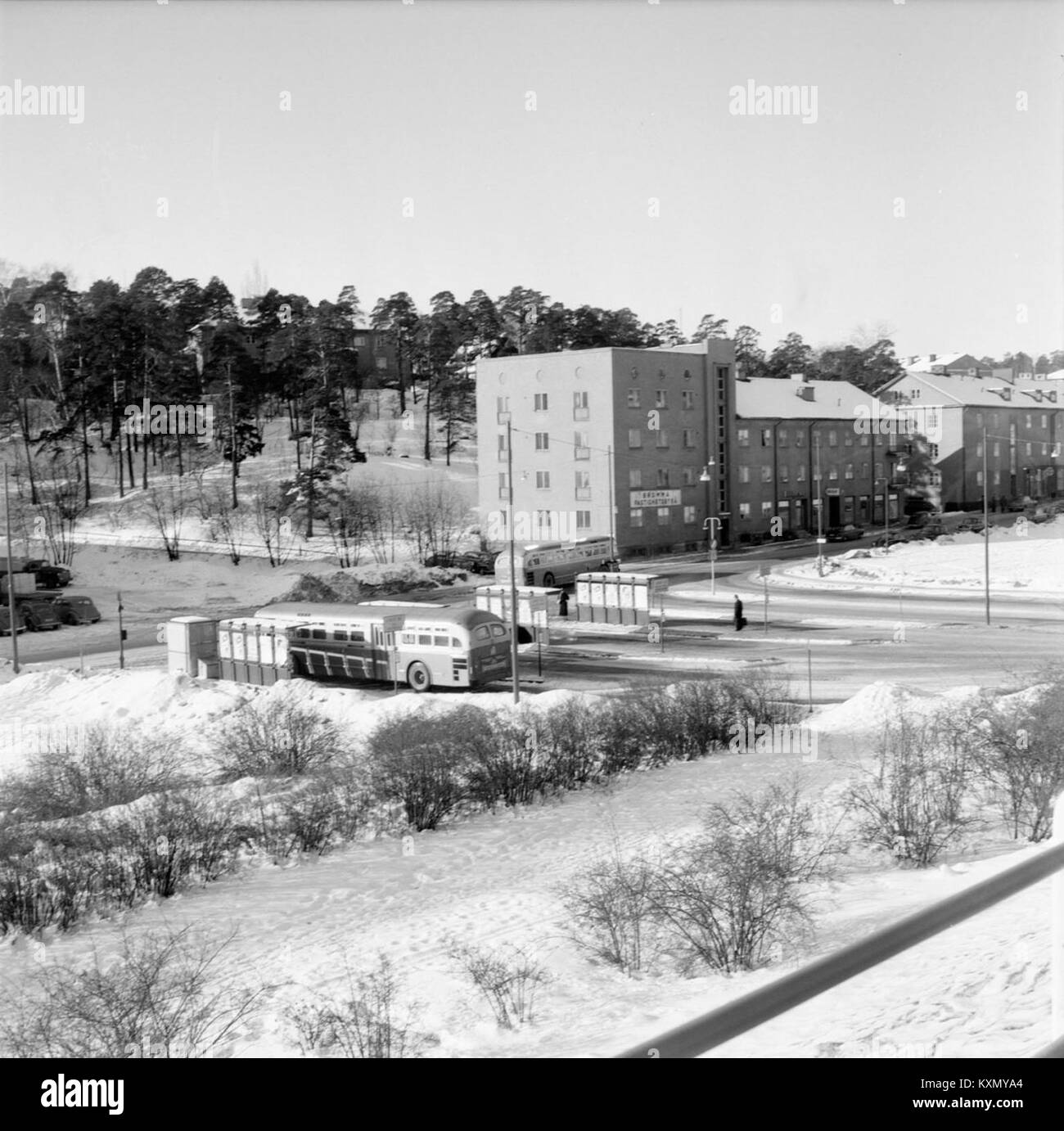 A photograph of the bus stop and rain shelter in Alvik, Sweden, taken ...