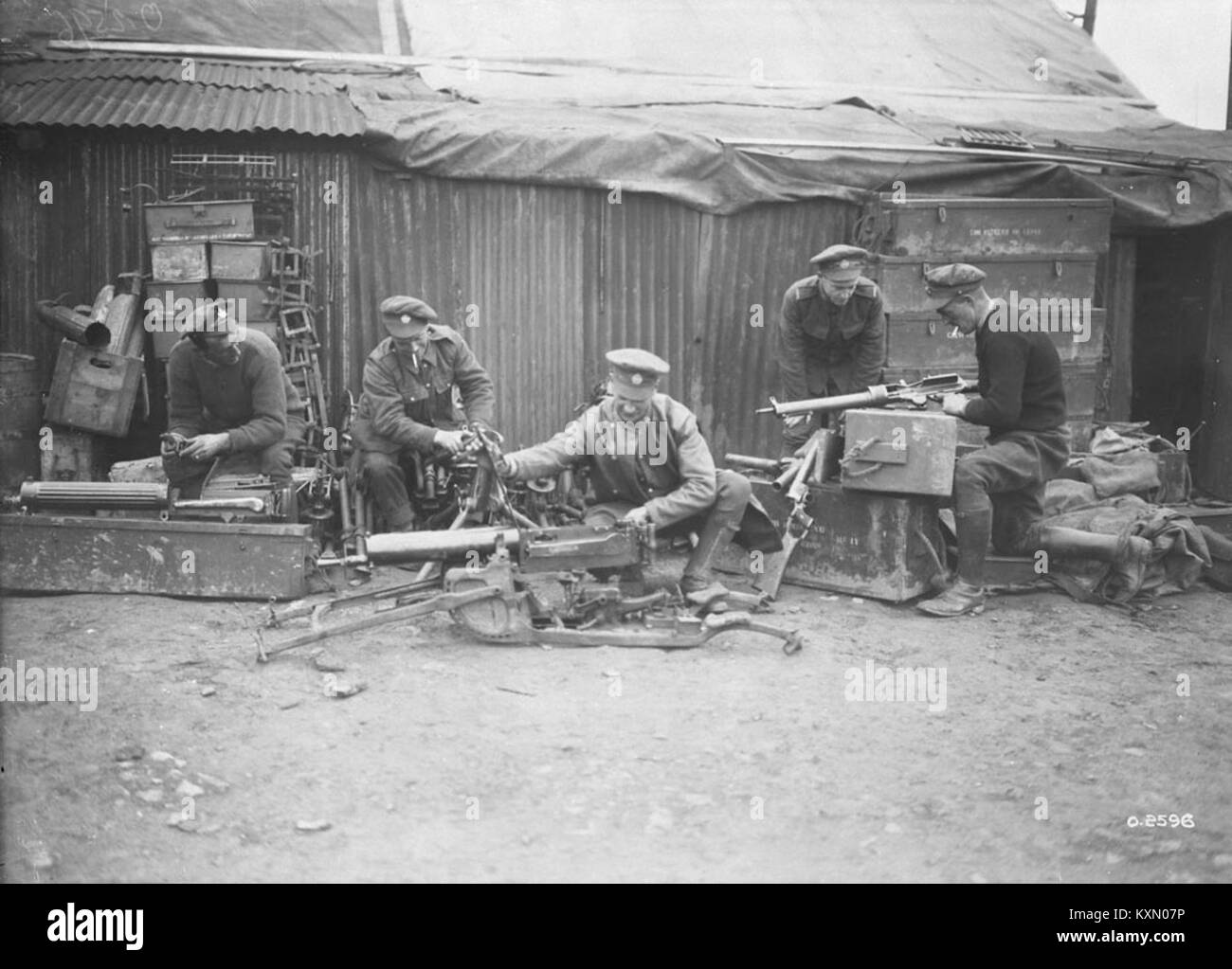 Armourerers of the Canadian Motor Machine Gun Brigade repairing guns ...