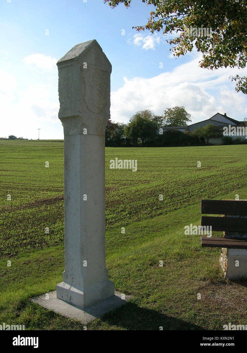This image displays a boundary stone located in Blumenberg, Eichstätt ...