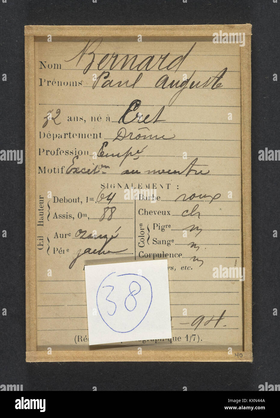 Paul Auguste Bernard, aged 32, born in Crest, Drôme, France, was ...