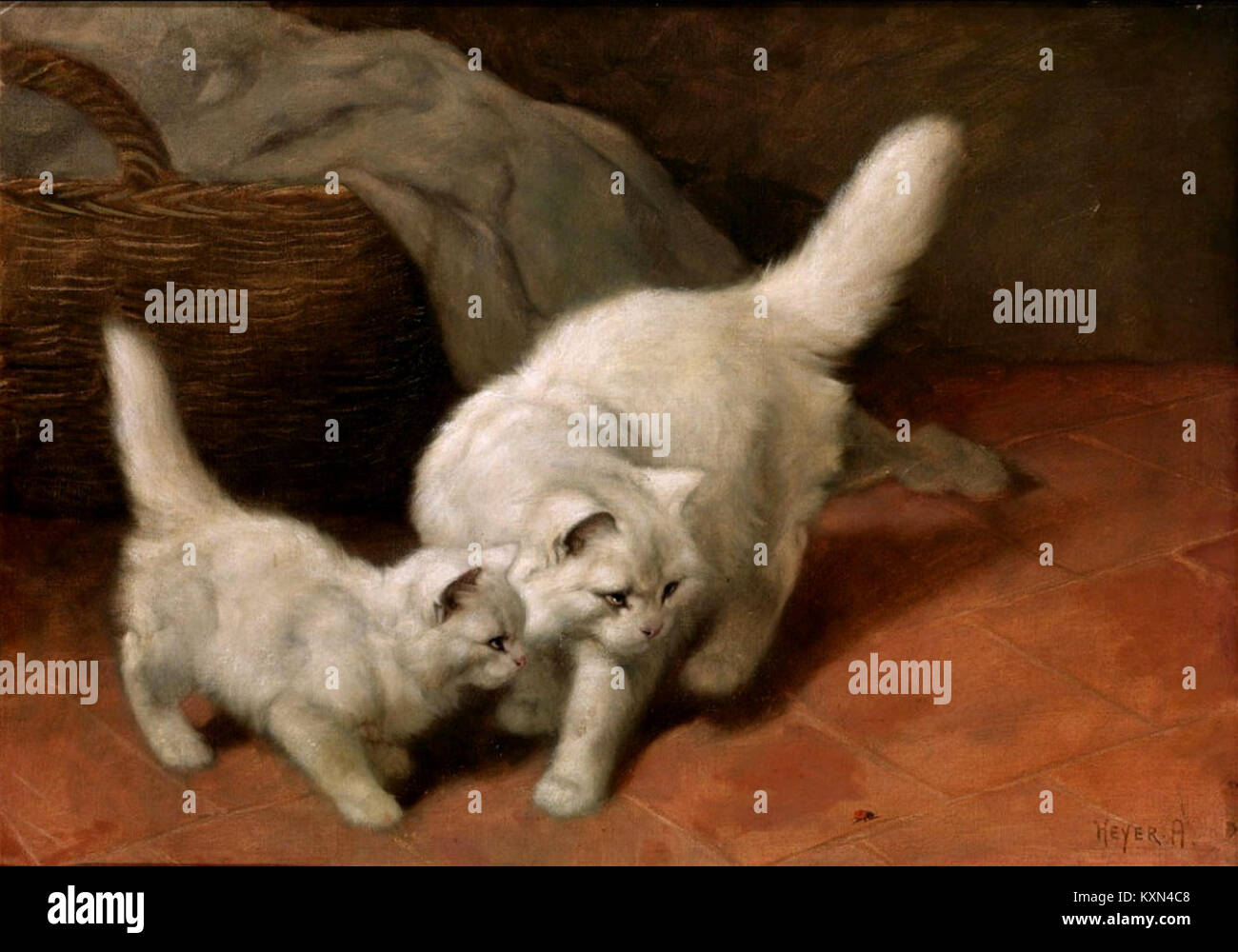 A painting by Arthur Heyer, featuring cats and ladybugs. This artwork ...