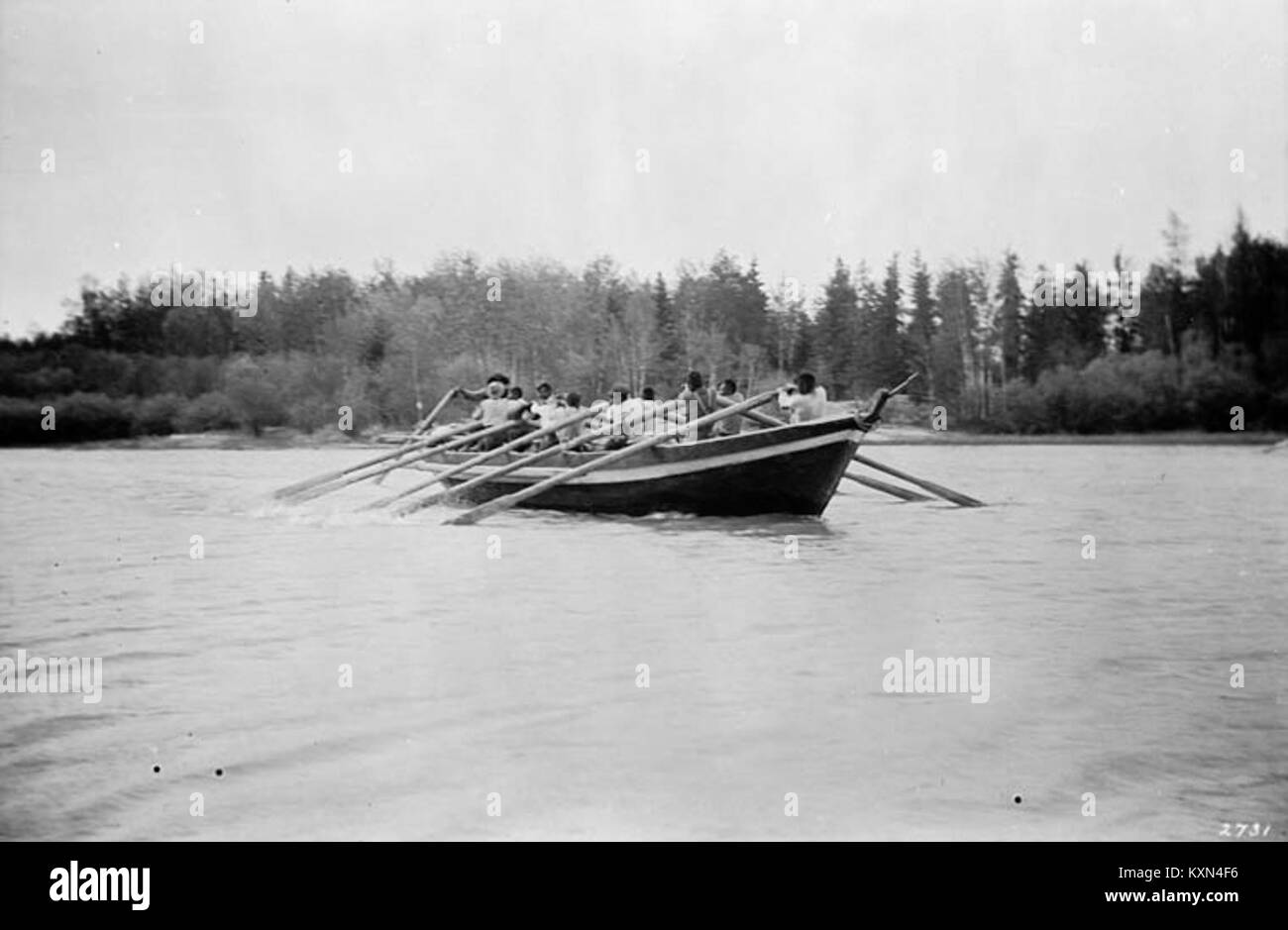 A York boat on the Nelson River in Manitoba, Canada, photographed in ...