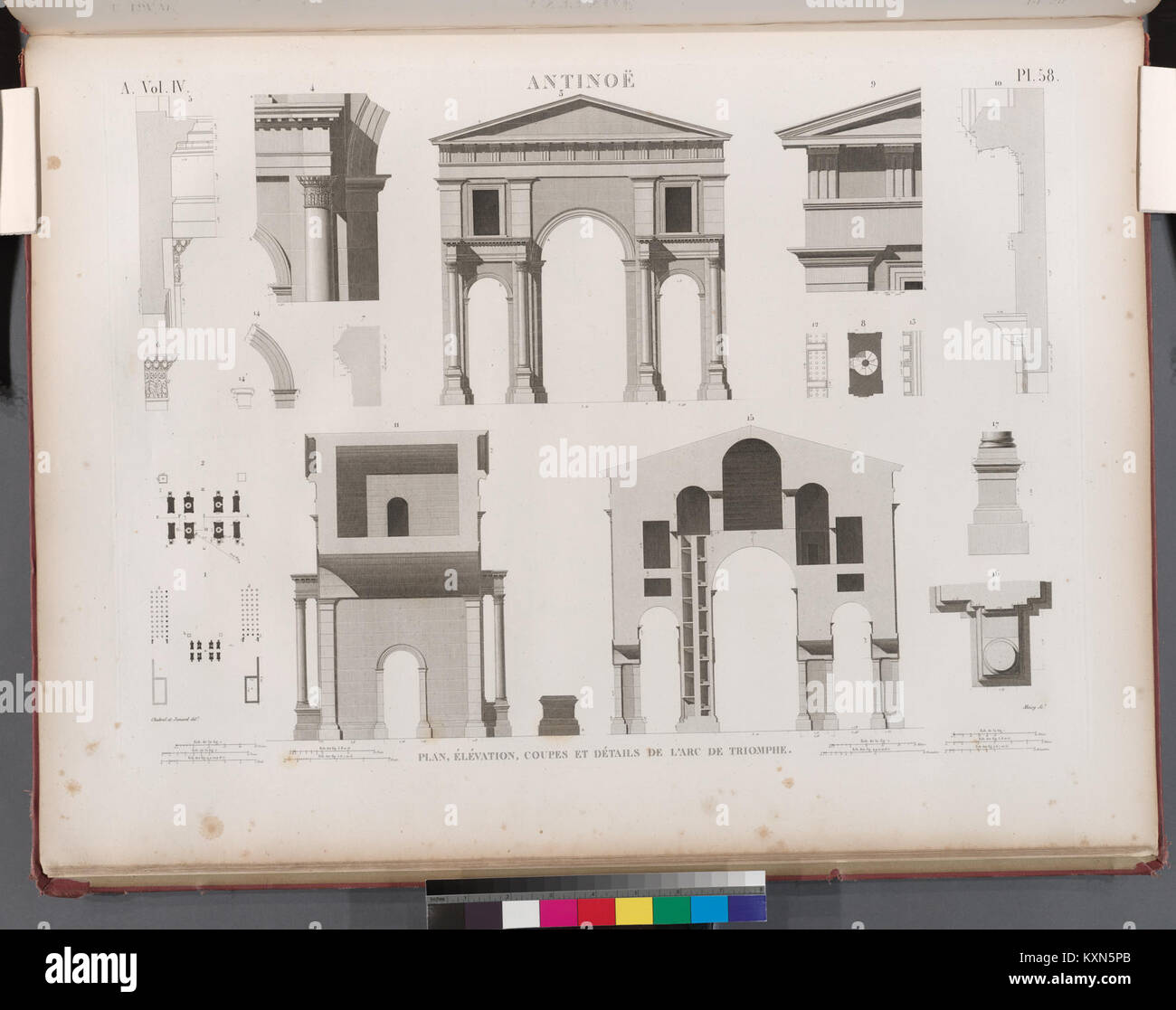 The plan and elevation of the Arch of Triumph in Antinoopolis (modern ...