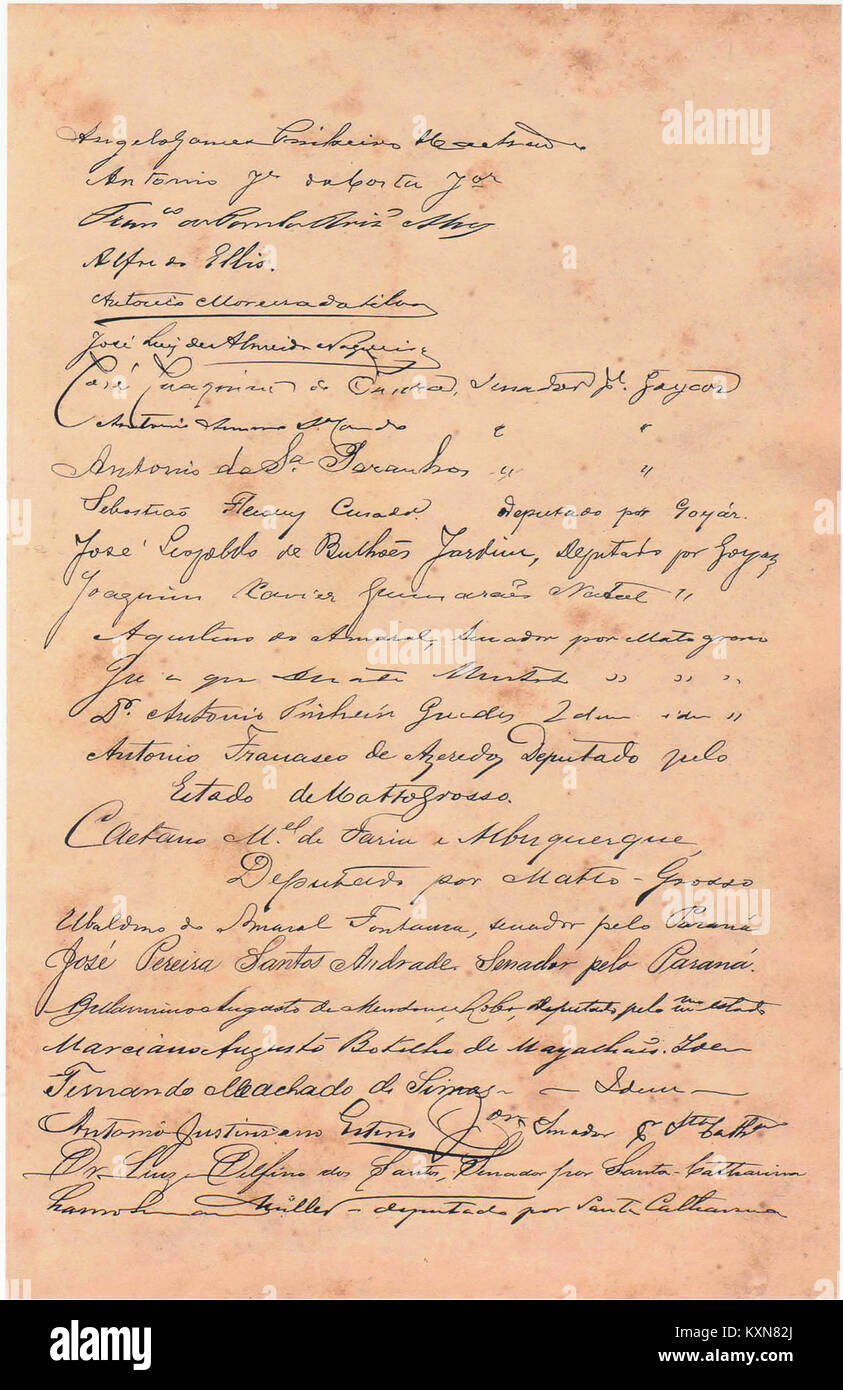 Historical document showing signatures from the Brazilian Constitution ...