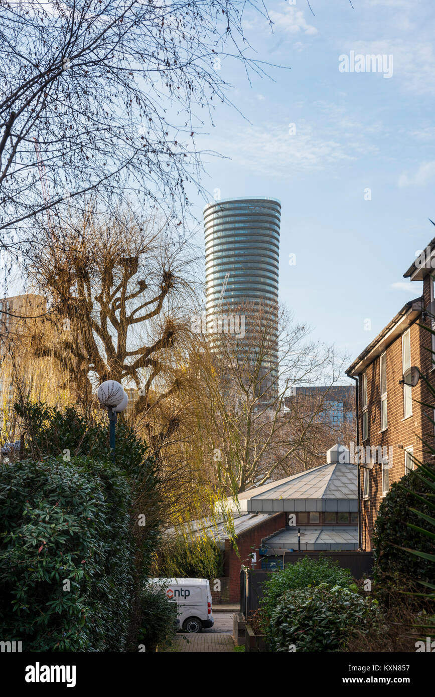 City tower block seen from a residential street, London Stock Photo - Alamy