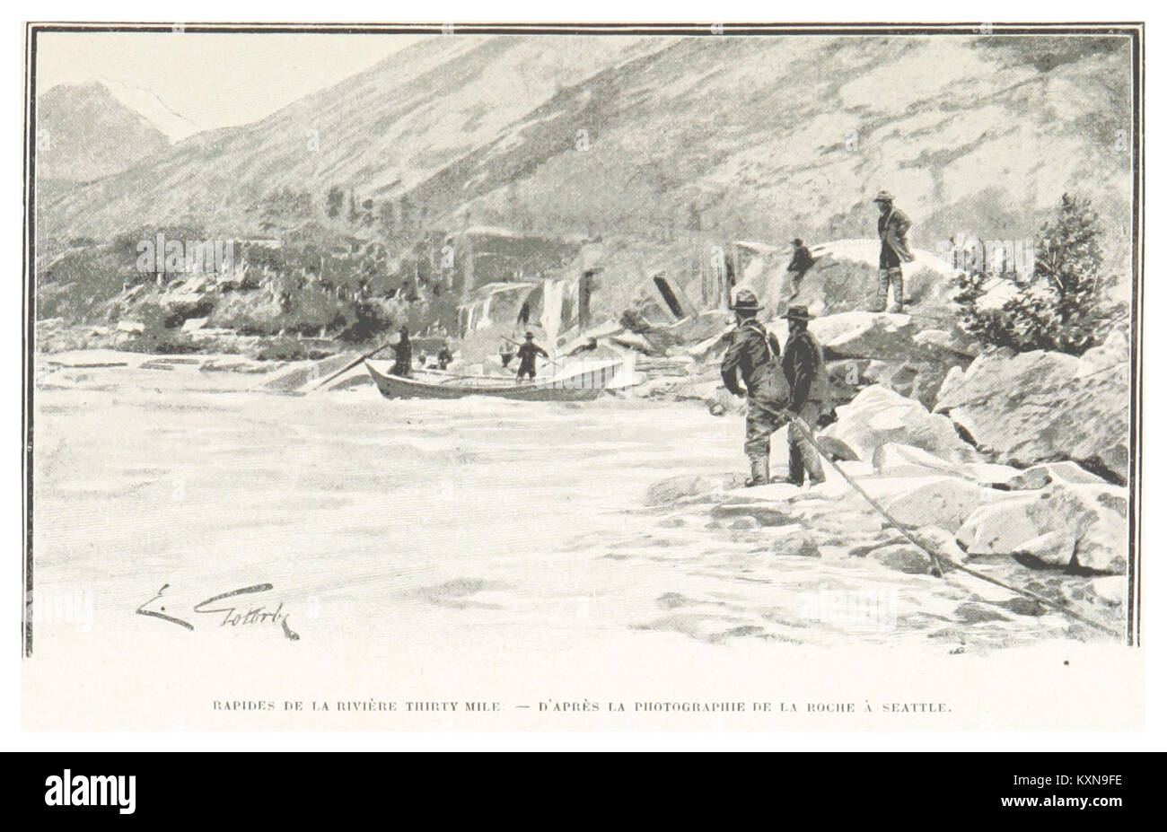 The 1899 photograph shows the Thirty Mile River Rapids and the Roche ...