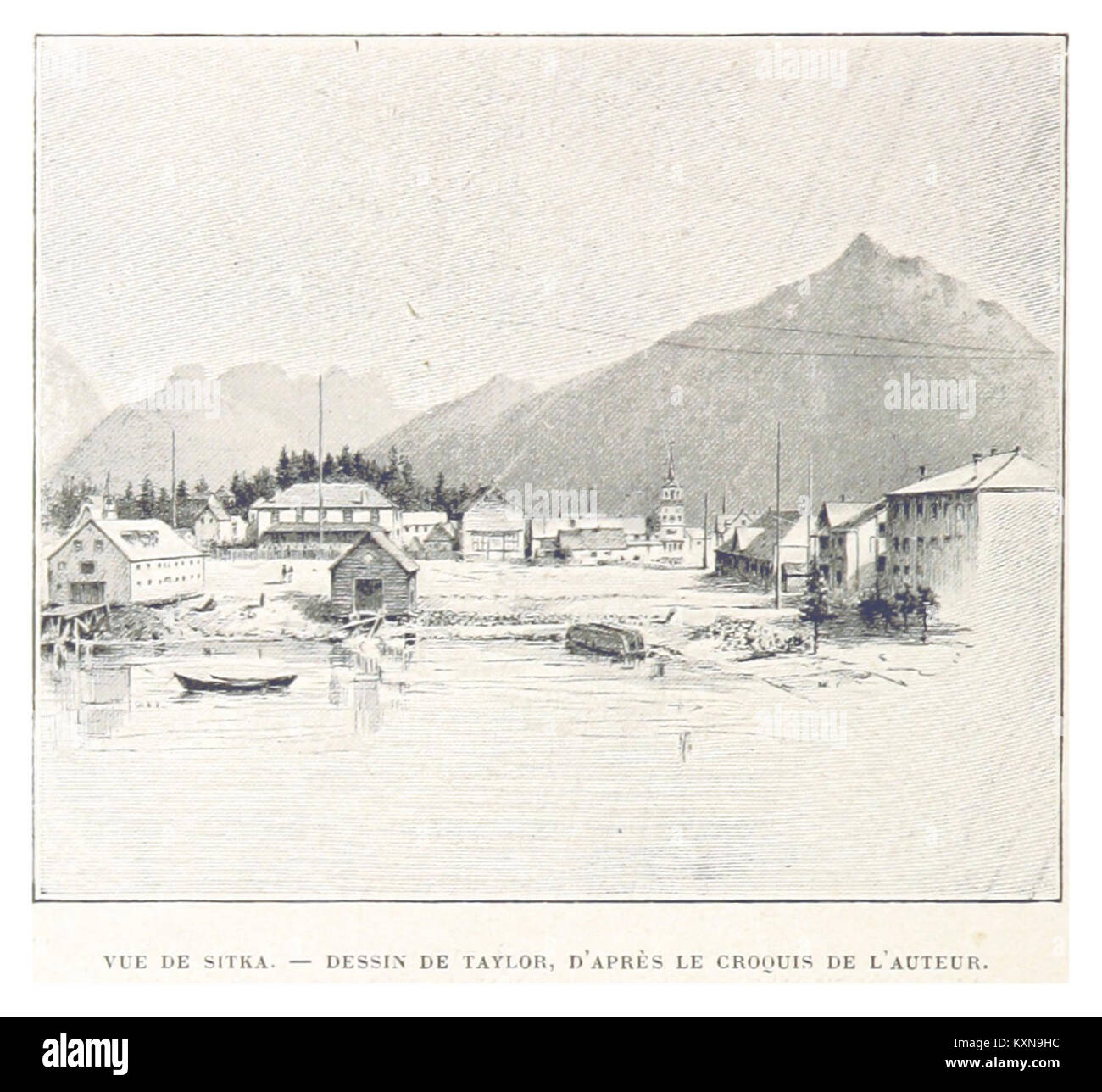 A drawing by Taylor, created in 1899, depicting Sitka, Alaska, based on ...
