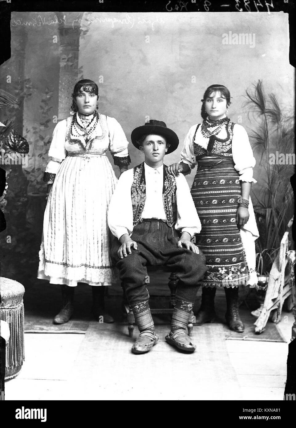 This image captures traditional Bulgarian folk attire from the village ...