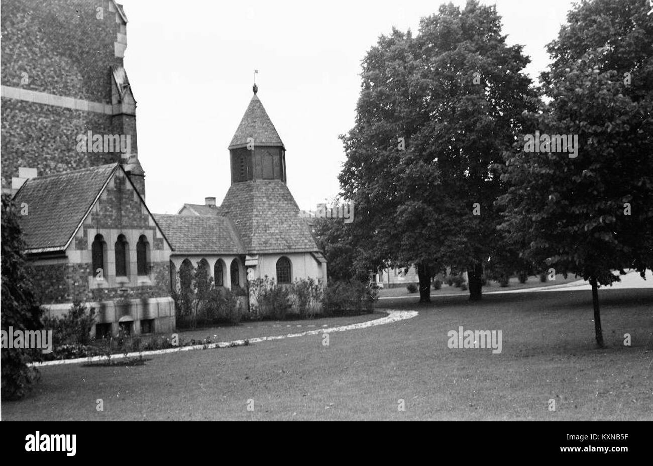 A photograph of Gustav Adolf Church in Borås, Sweden documents the ...
