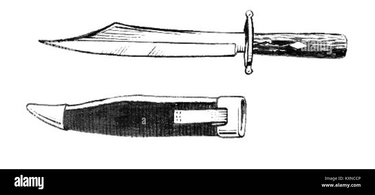A detailed image or model of a Bowie knife, showcasing its distinct ...