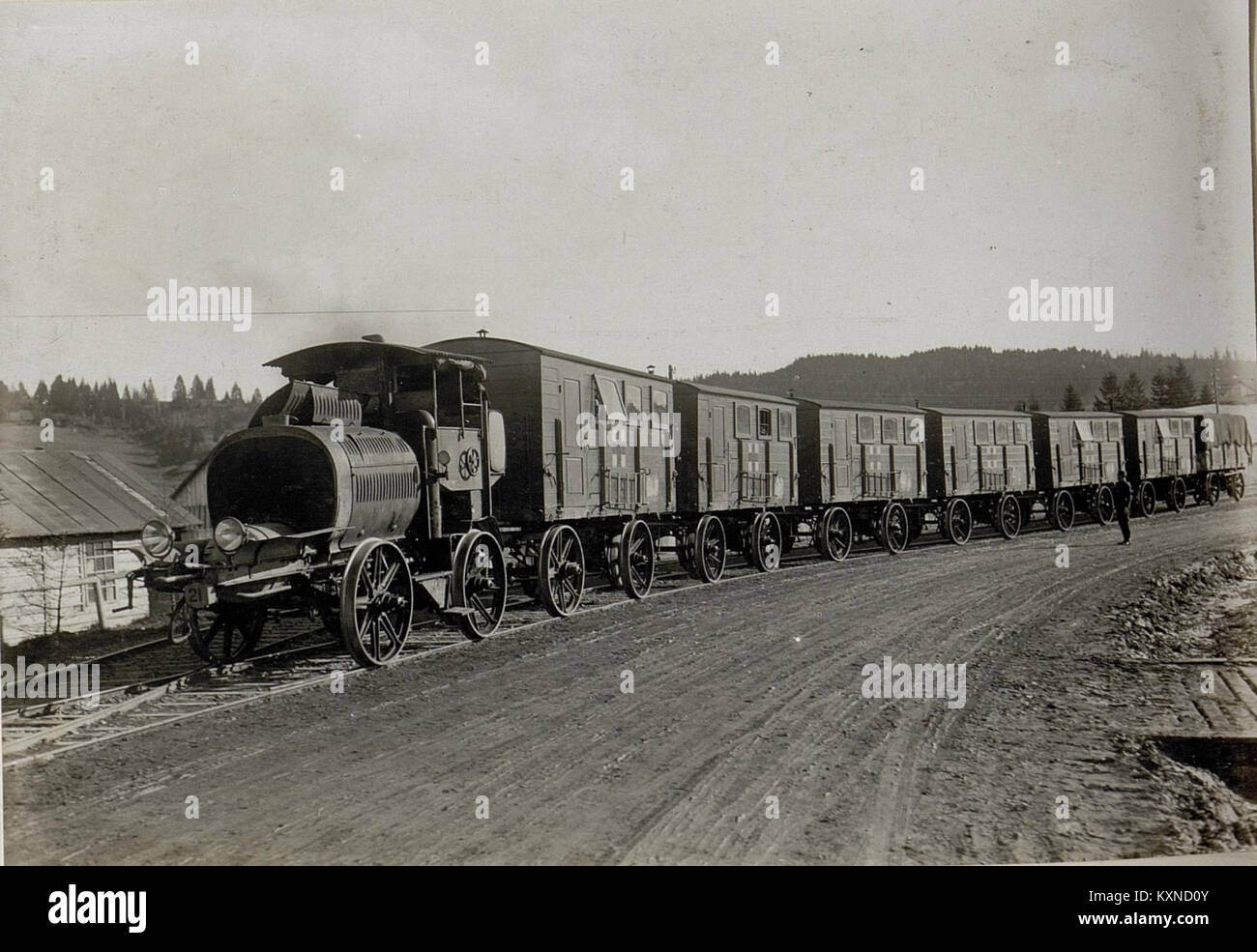 A medical train on the Borgo Pass at the Romanian border in 1916 shows ...
