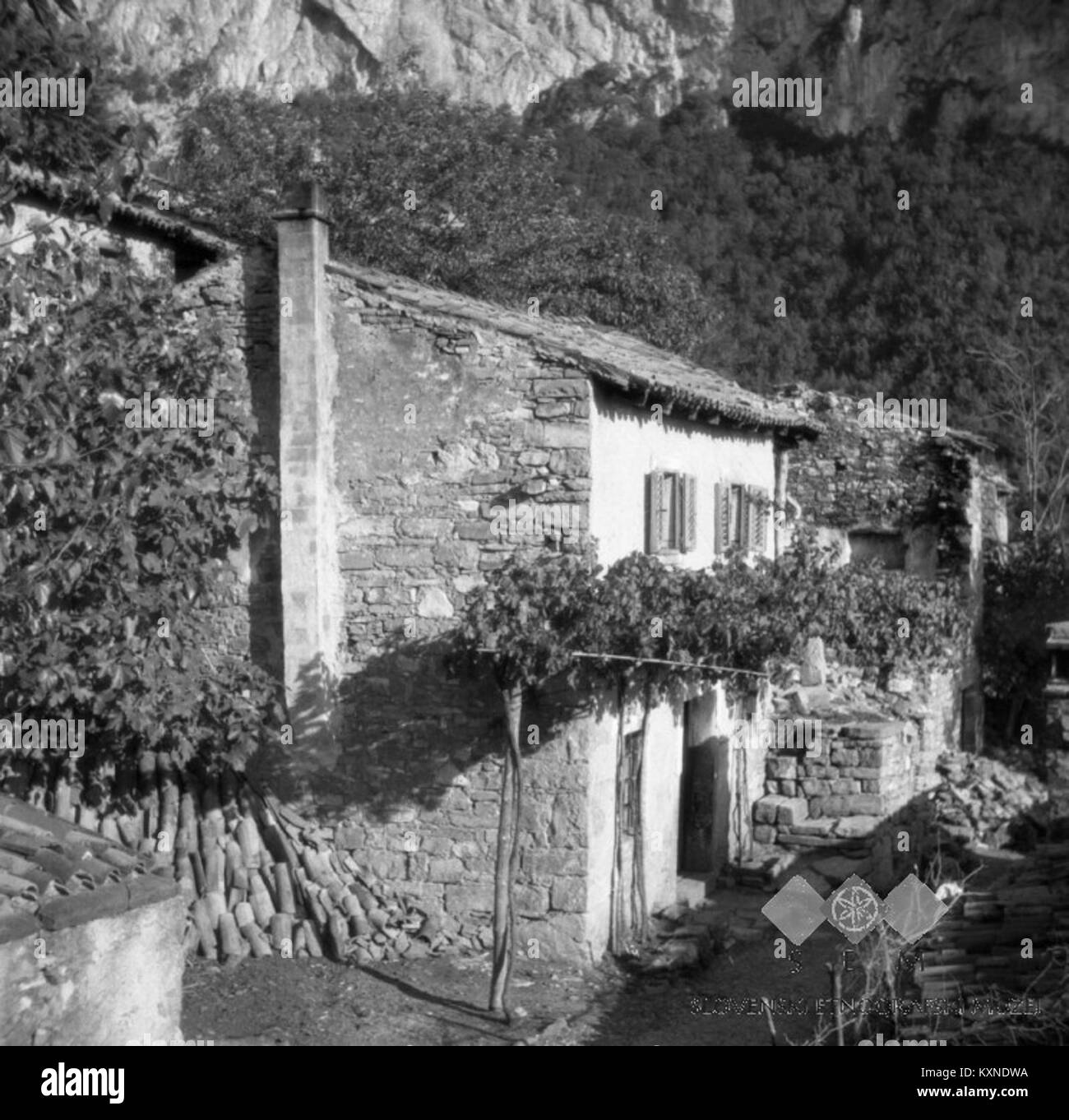 A historic photograph of the Brcinova House in Osp, dated 1949 ...