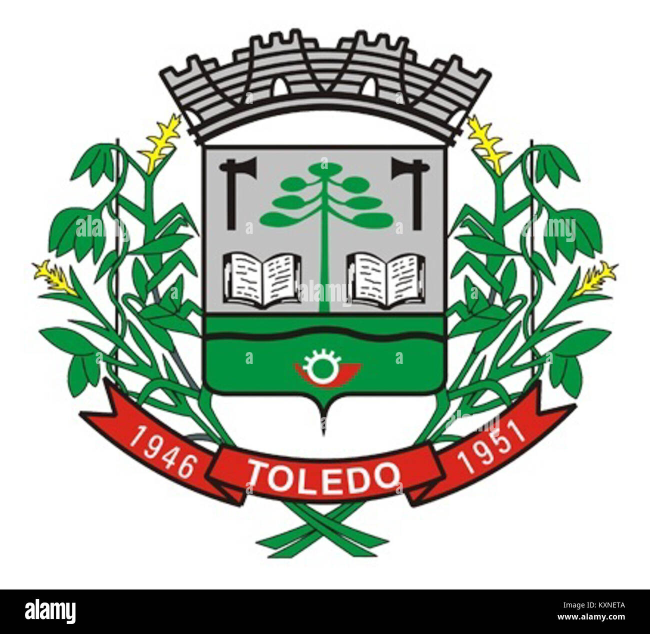 The coat of arms of Toledo municipality in Brazil displays heraldic ...