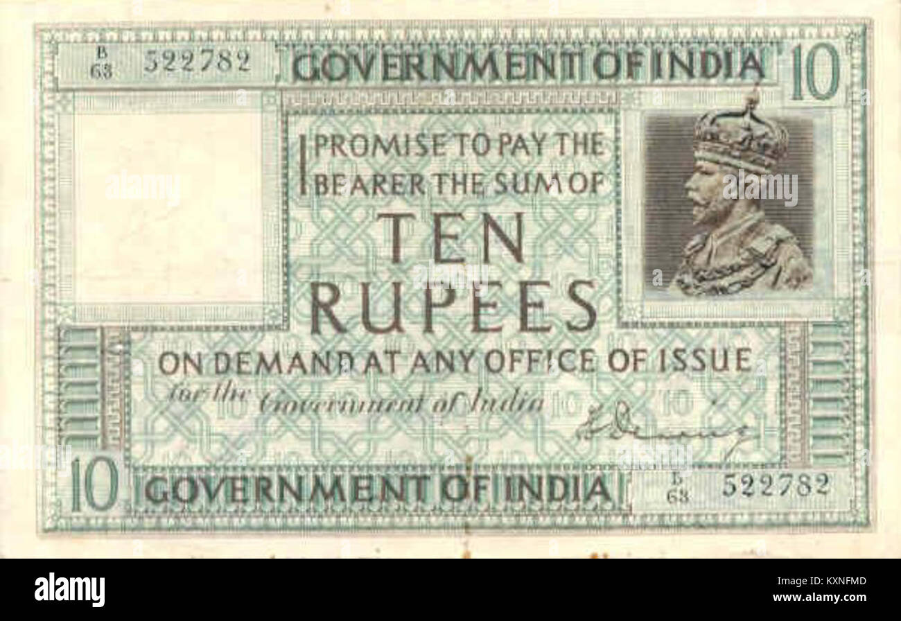 The British Indian ten rupee note from the 1920s-1930s is an important ...