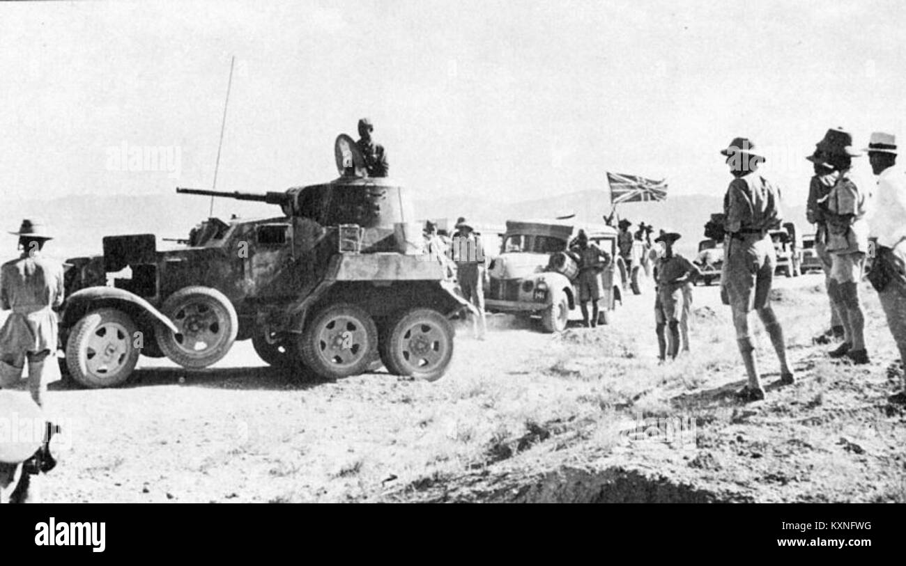 A British supply convoy in Iran is shown, led by a Soviet BA-10 armored ...