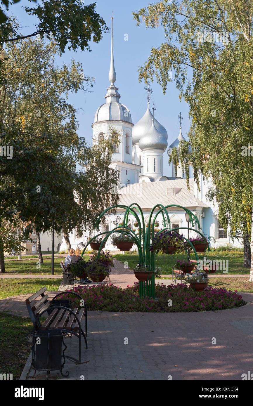Park near the temple Orthodox Prince St. Alexander Nevsky in Vologda ...