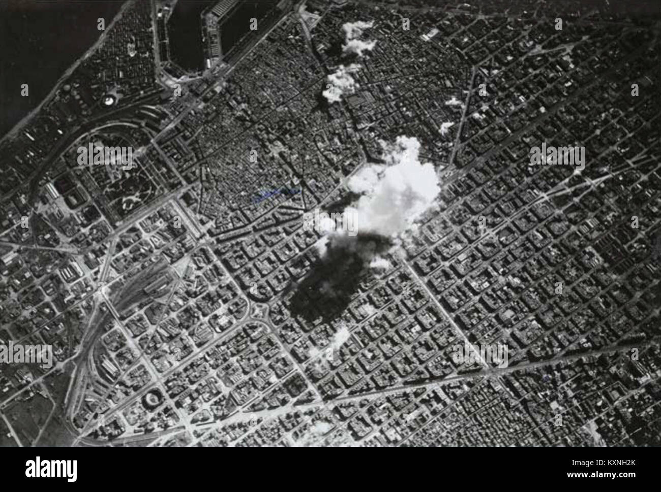 This image depicts the bombing of Barcelona on March 17, 1938 ...