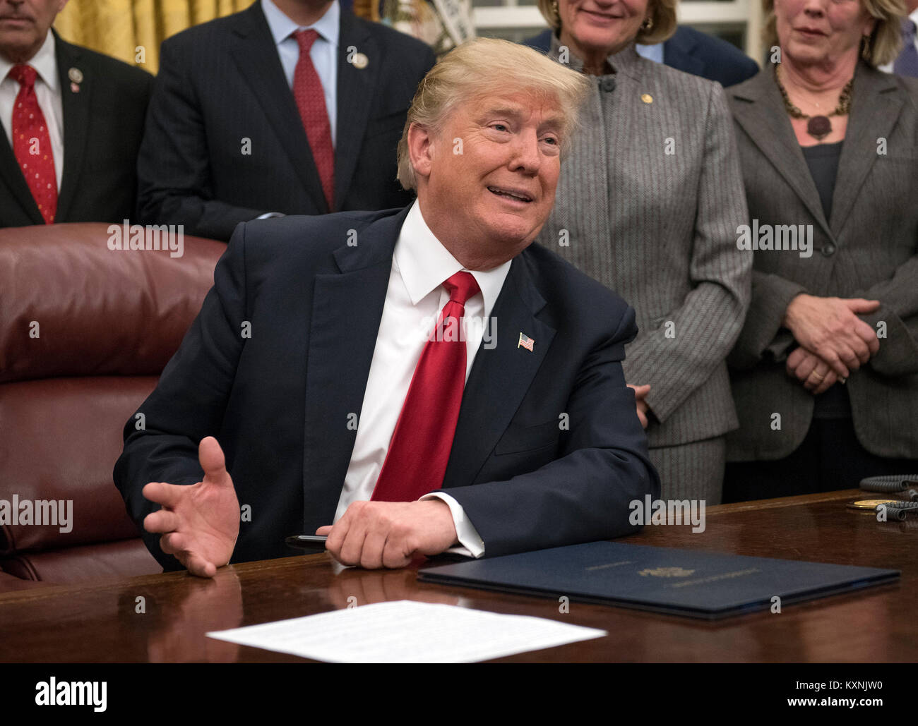 United States President Donald J. Trump signs a bipartisan bill to stop ...