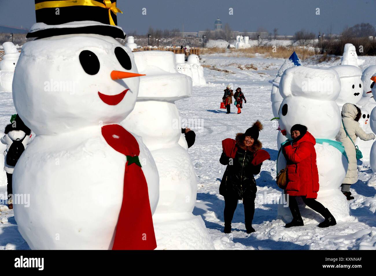 Harbin, China's Heilongjiang Province. 11th Jan, 2018. People pose for ...