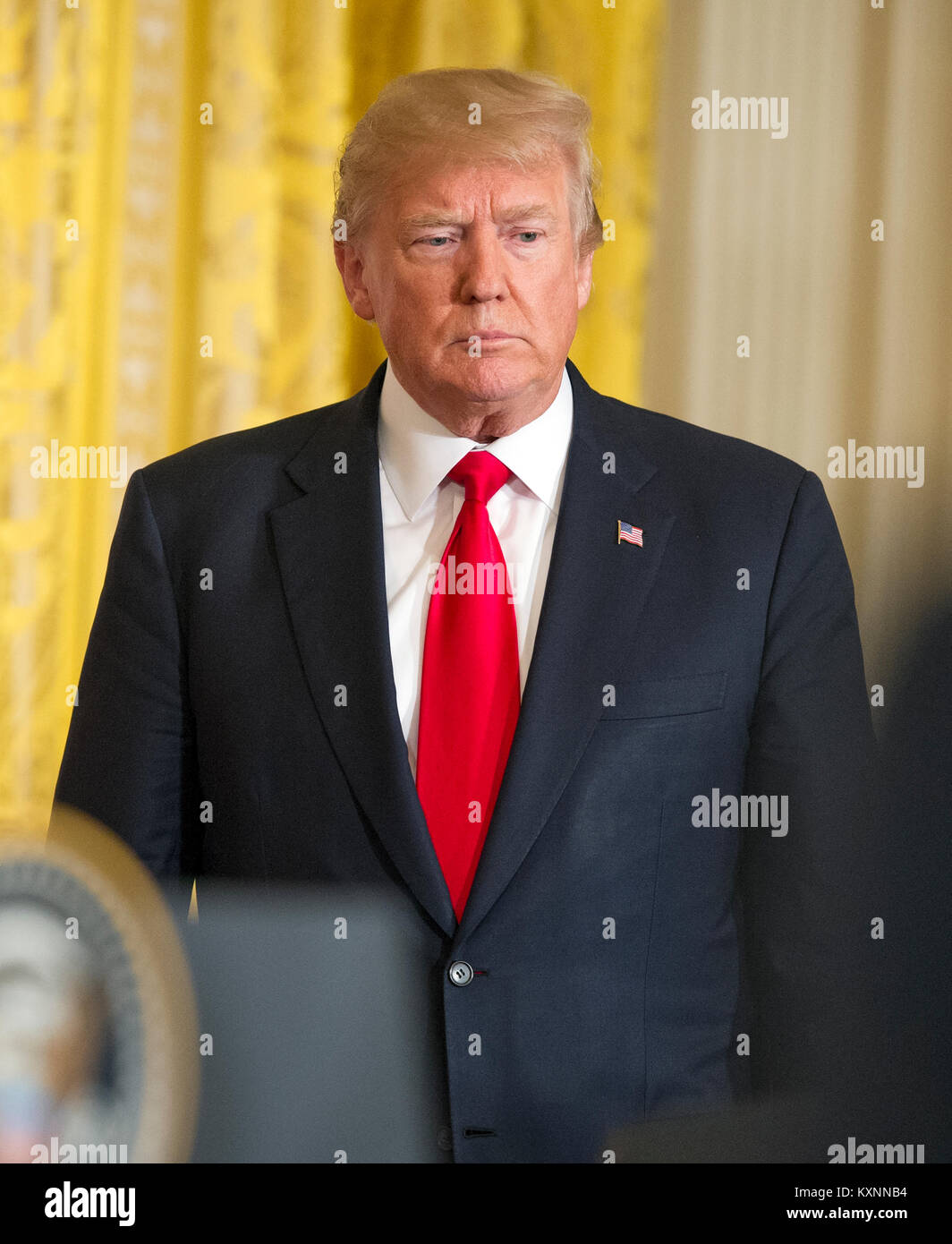 United States President Donald J. Trump arrives to hold a joint press ...