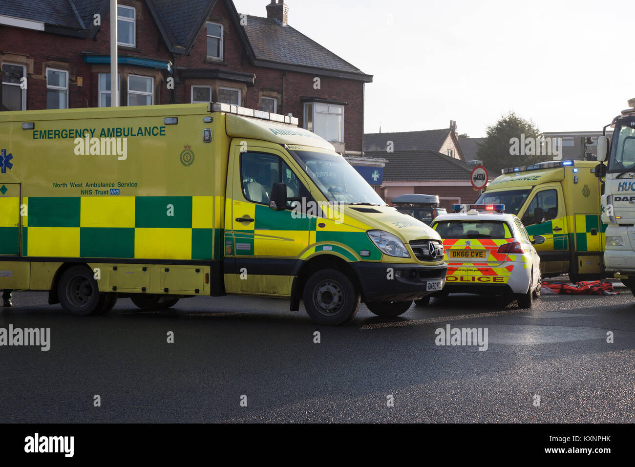 Southport, Merseyside, UK. 11th Dec, 2018. Police & Ambulance crews ...