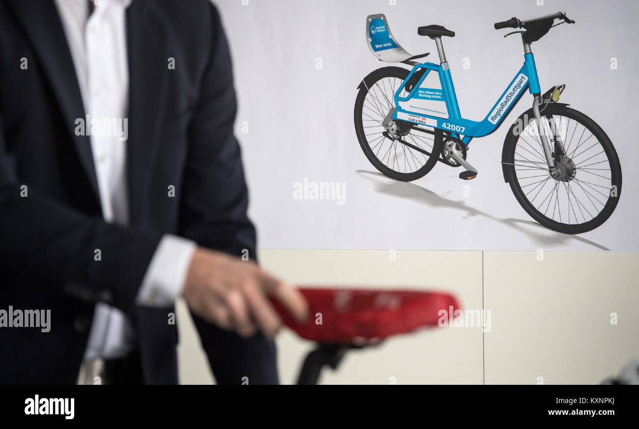 Stuttgart, Germany. 11th Jan, 2018. A man introduces the adjustable ...