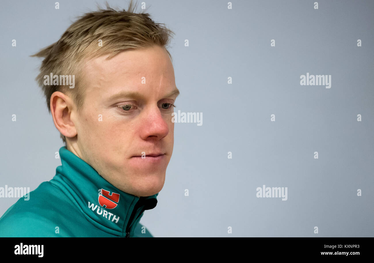 Ruhpolding, Germany. 11th Jan, 2018. German biathlete Roman Rees speaks ...