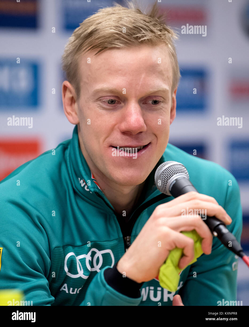 Ruhpolding, Germany. 11th Jan, 2018. German biathlete Roman Rees speaks ...