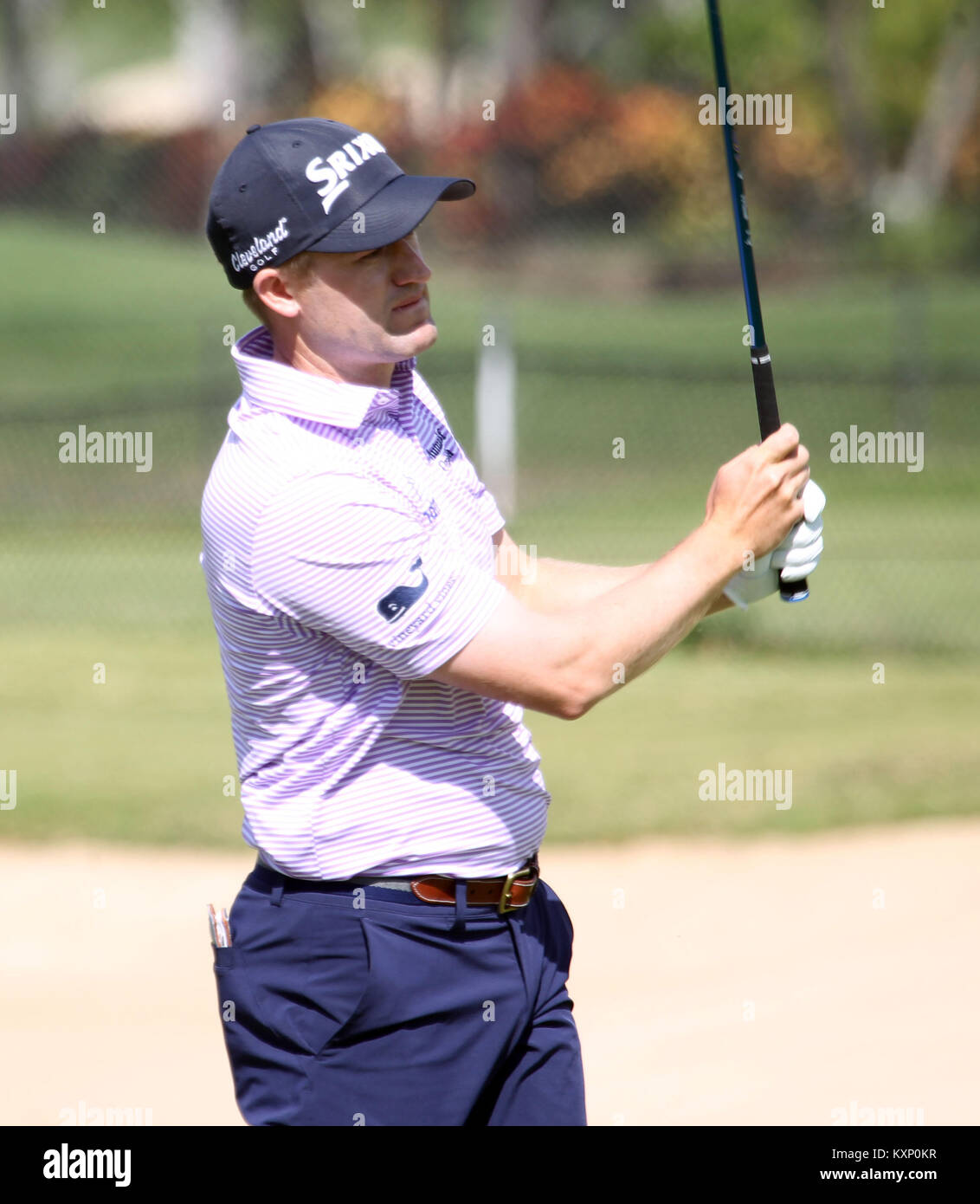 Honolulu, Hawaii, USA. January 11, 2018 - Russell Knox hits his ...