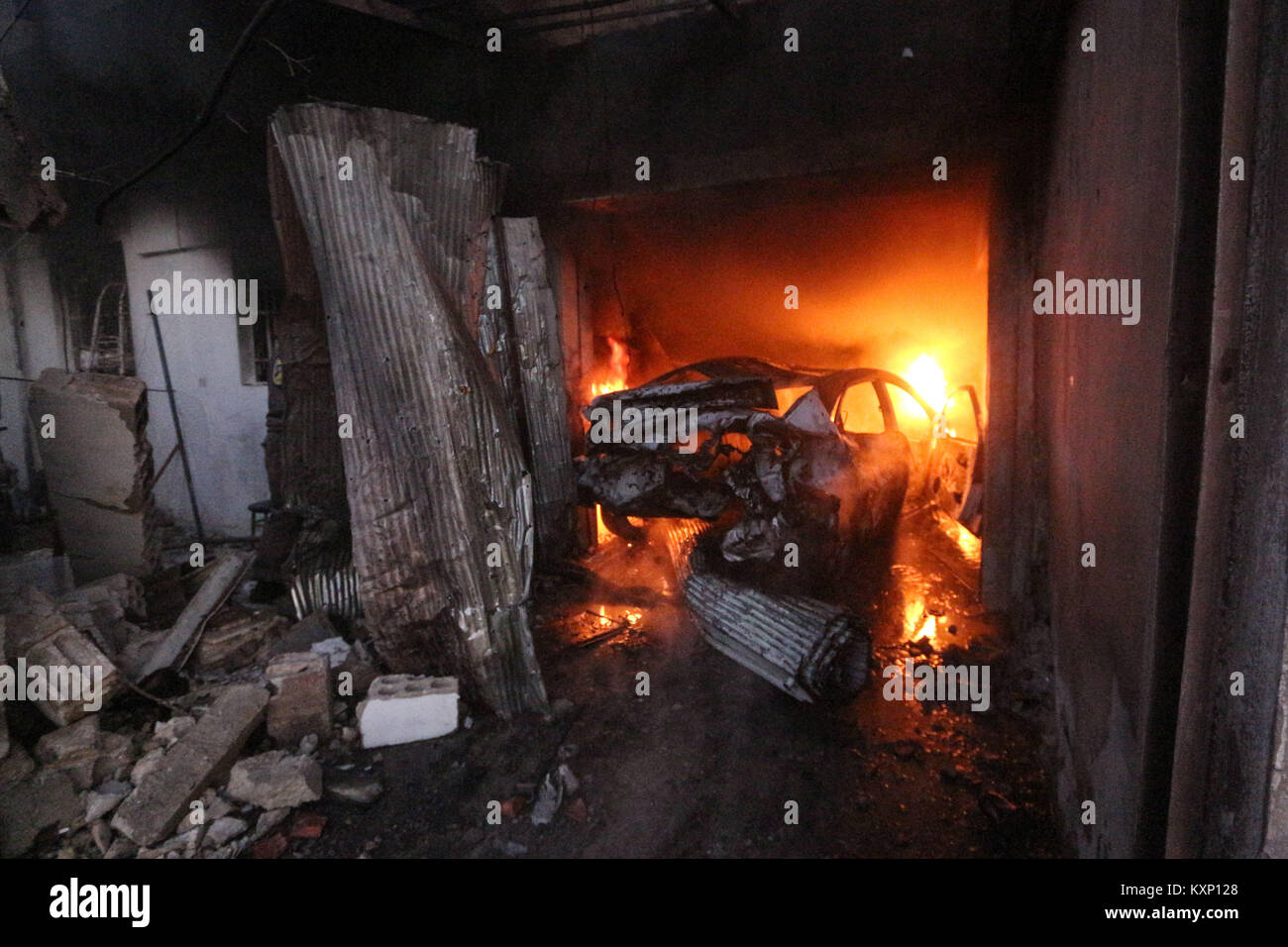 Douma, Damascus, Syria. 11th Jan, 2018. The car that was located in the ...