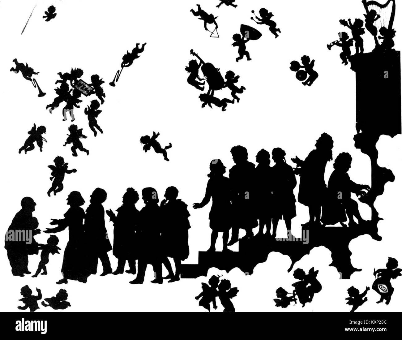 This illustration depicts composer Anton Bruckner arriving in heaven ...