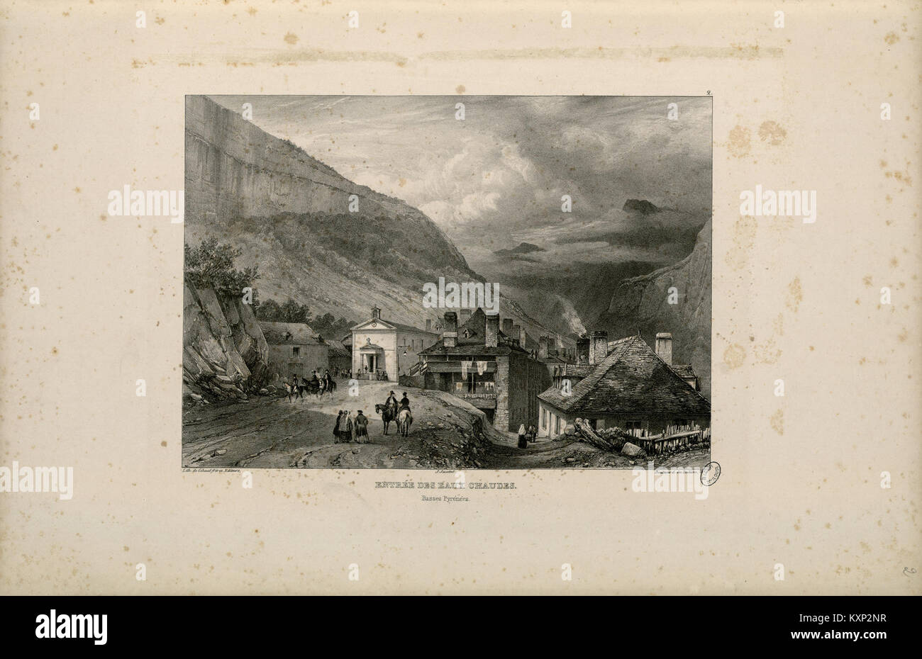 The image shows the entrance to the hot springs in Basses Pyrénées, now ...