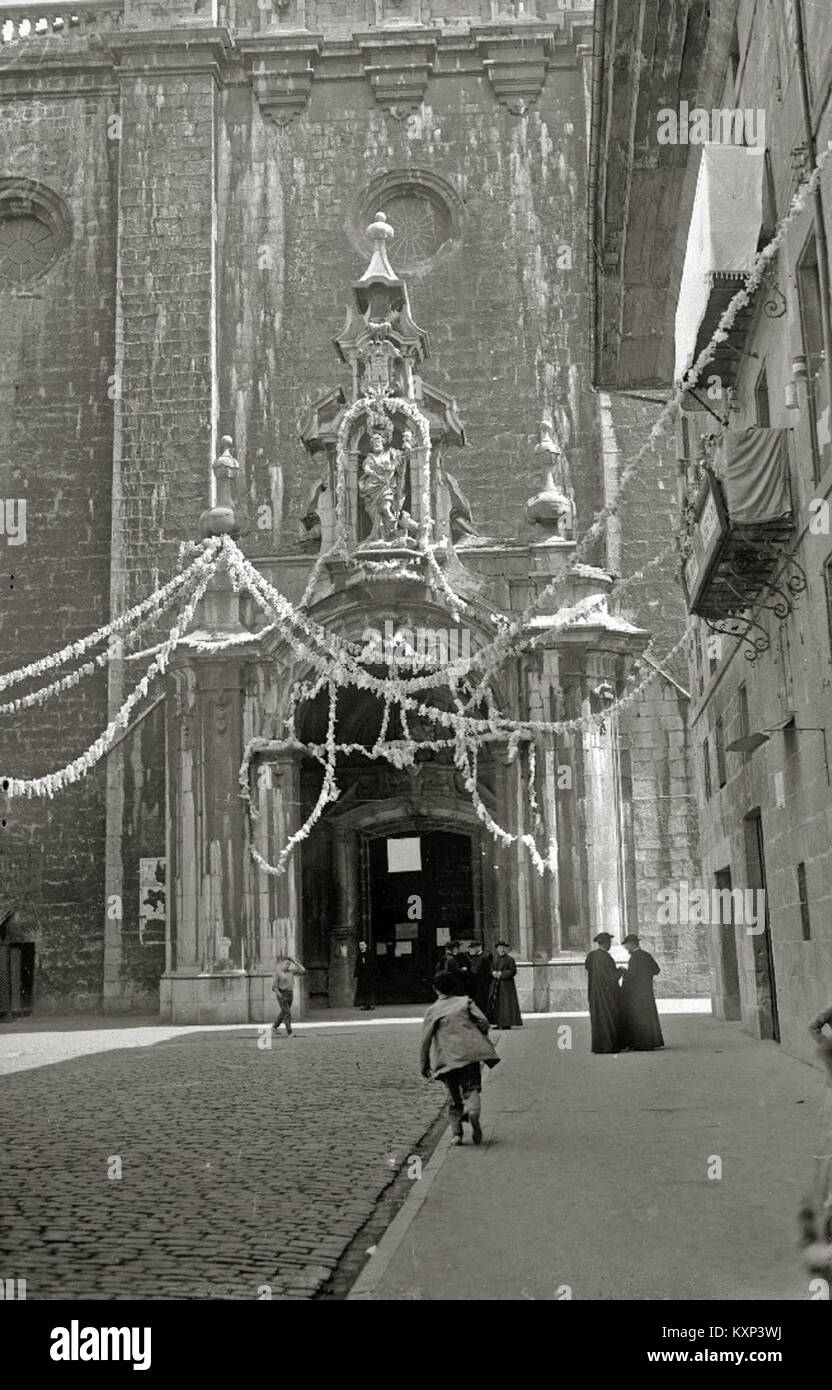 This image shows the decorated streets of Tolosa, Spain, in preparation ...