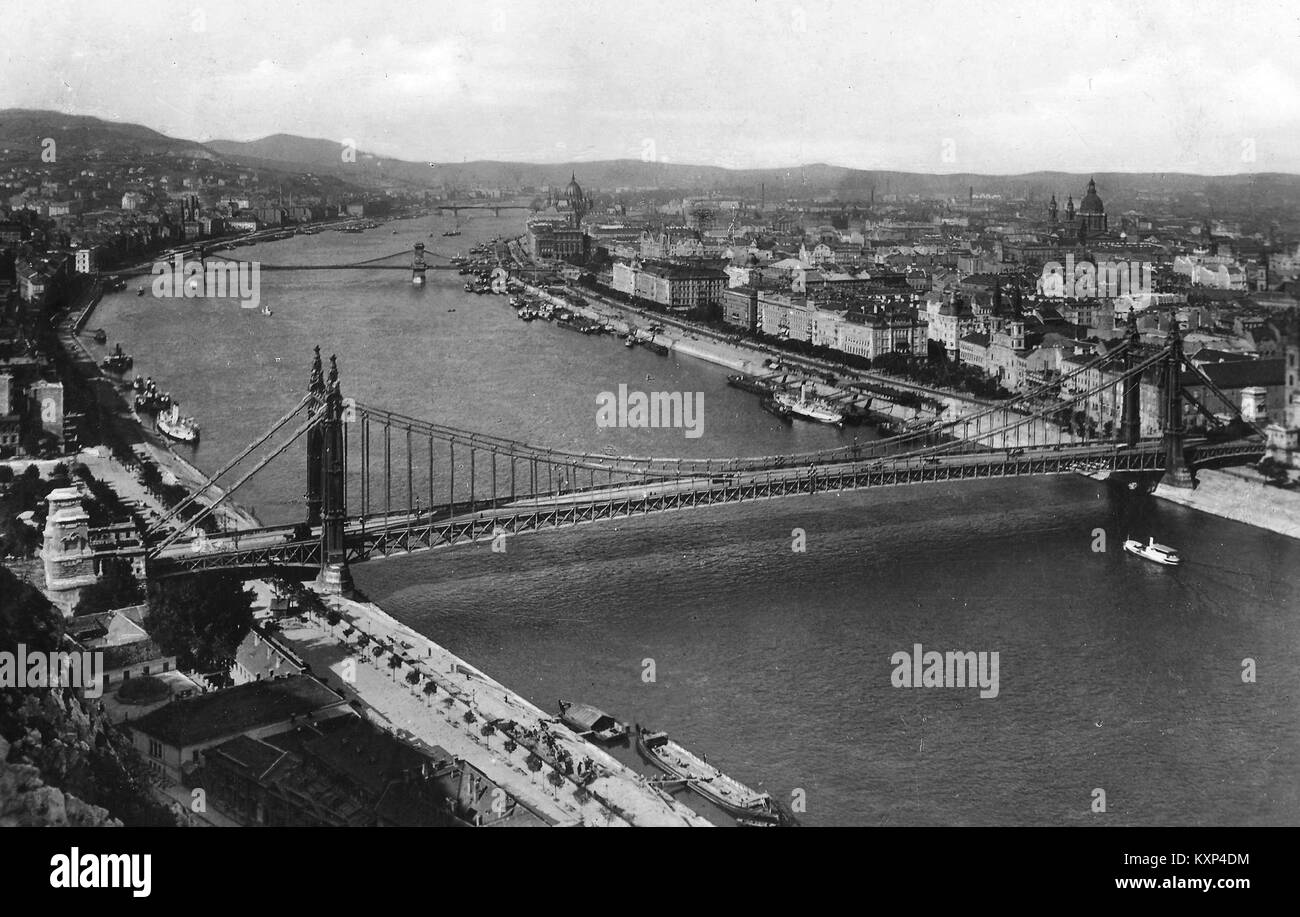 A historic photograph from Budapest, showing the cityscape from Gellért ...