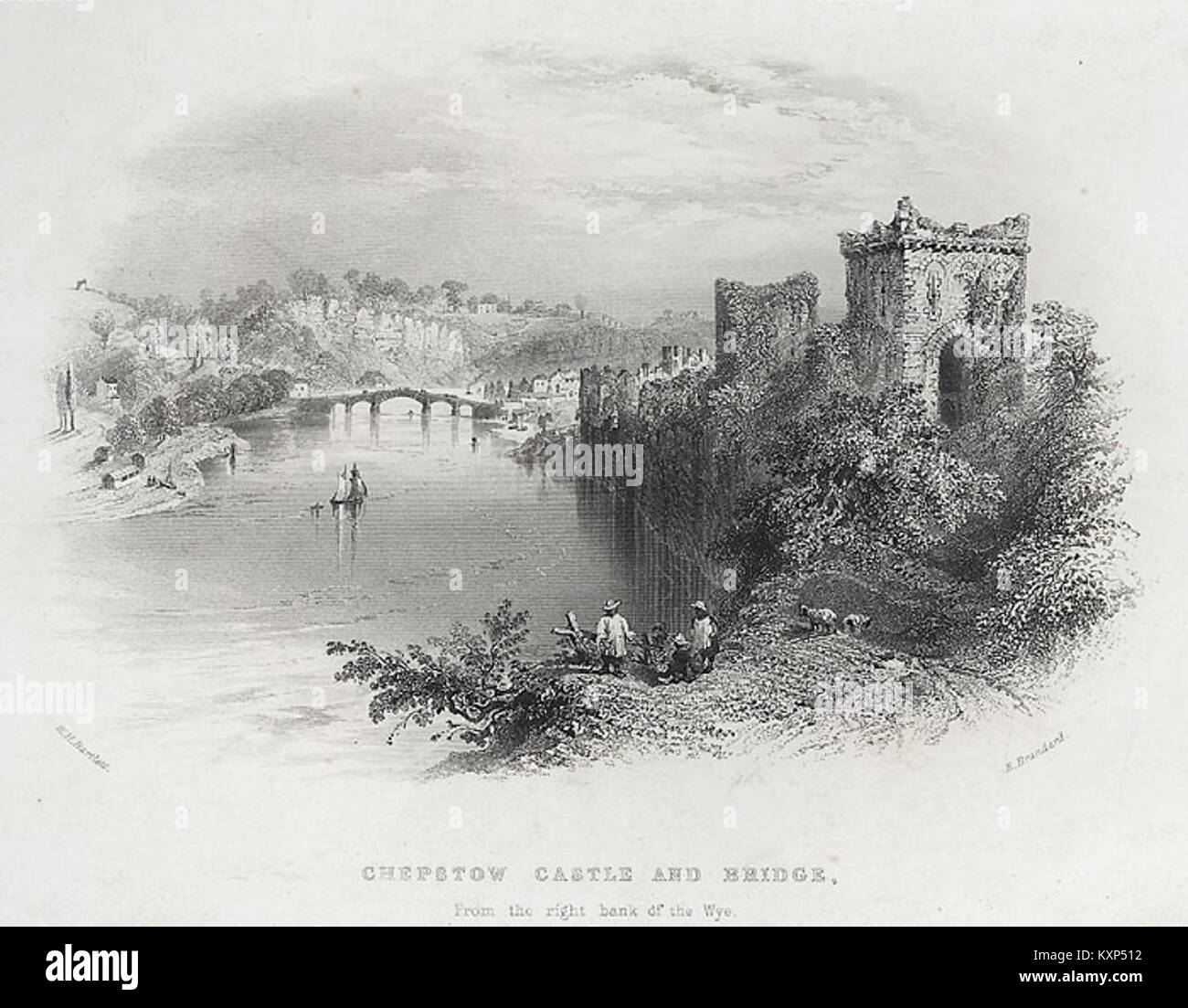 Chepstow castle & bridge, from the right bank of the Wye Stock Photo ...