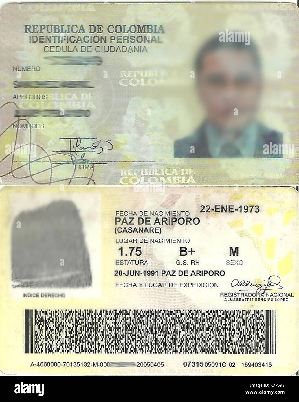 Cédula de Ciudadanía Colombia año 2000 Stock Photo - Alamy