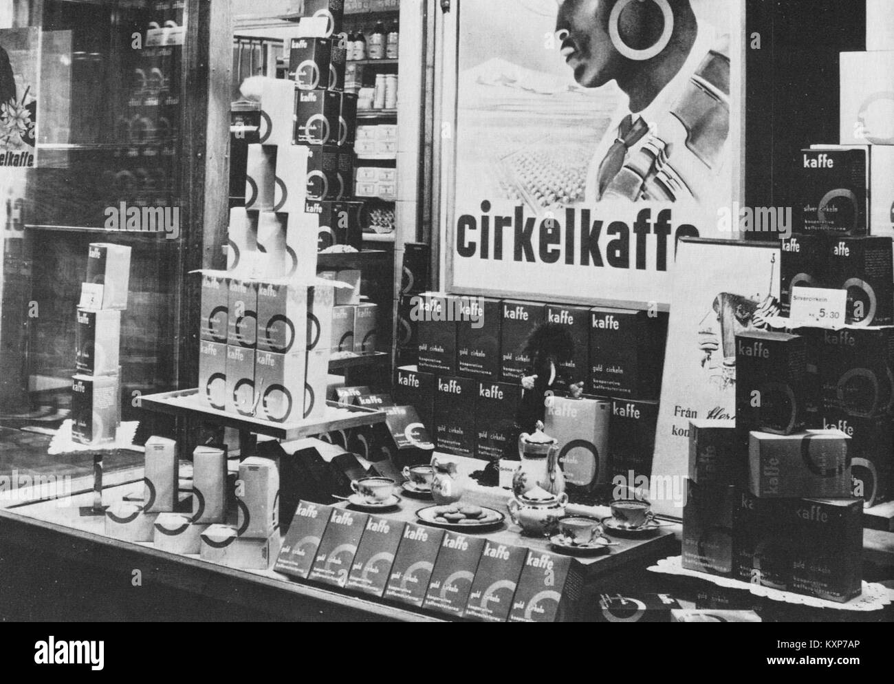 Photograph of a Cirkelkaffe shop display window showing packaged coffee ...