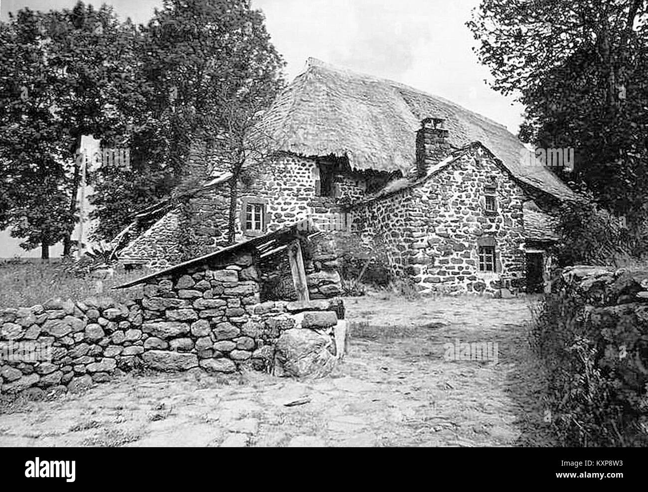 Photograph of the Perrel brothers' thatched cottage in Moudeyres ...