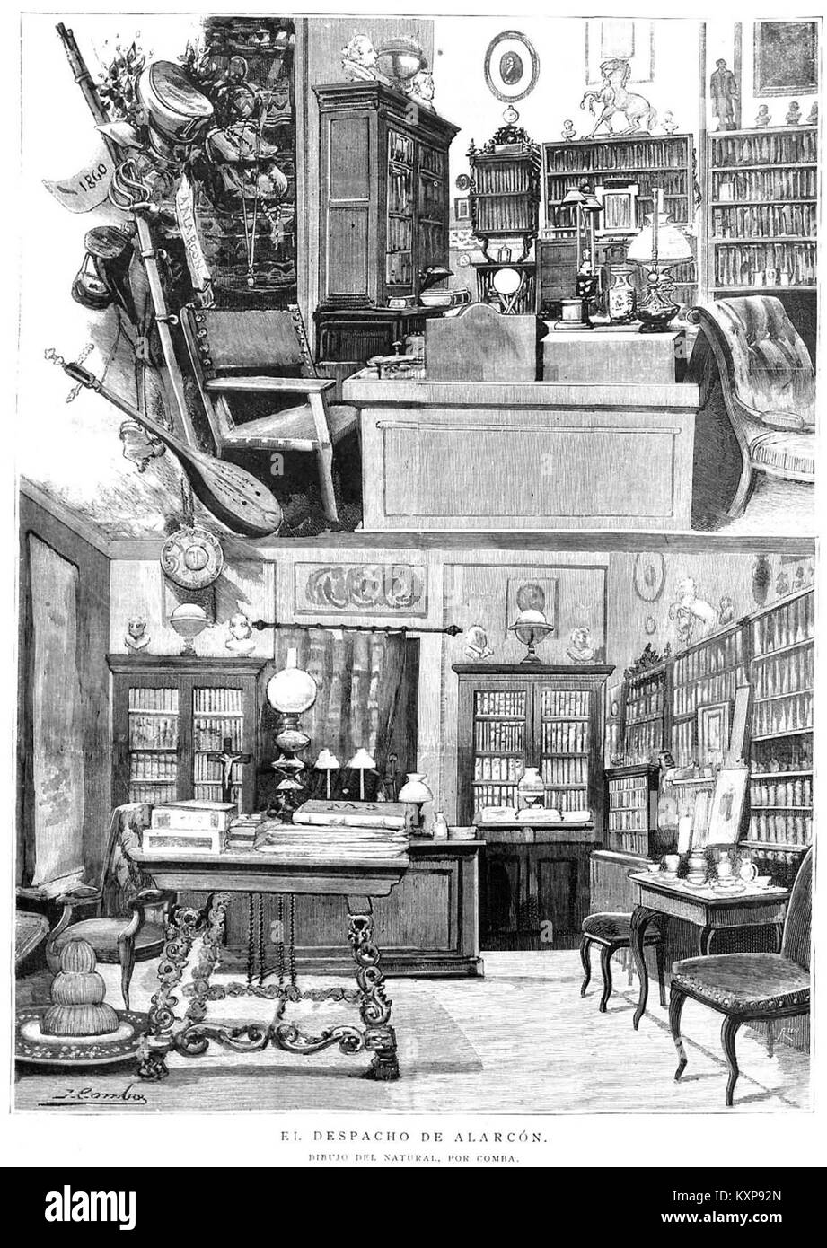 Comba's drawing of Alarcón's office illustrates 19th-century Spanish ...