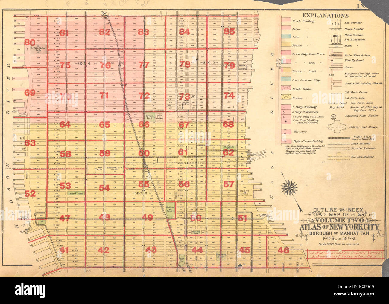 This index map from 1925 details the sections of Manhattan from 14th to ...