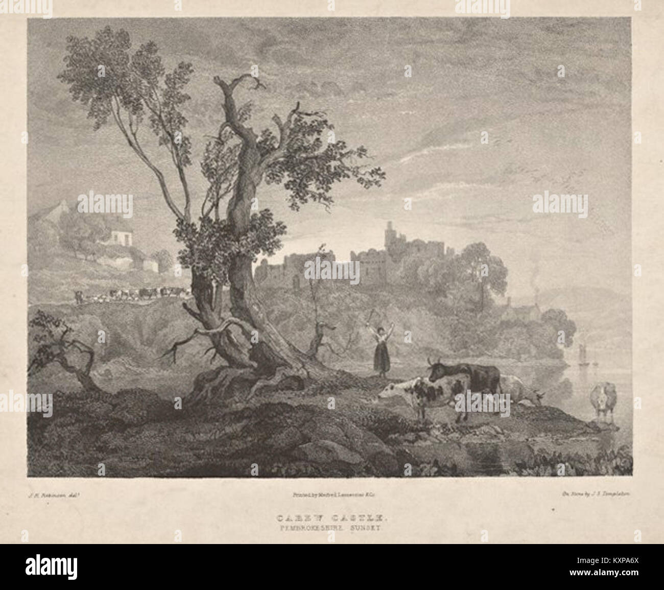 A painting of Carew Castle in Pembrokeshire during sunset, created in ...